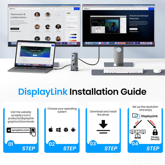 DS-C08 DisplayLink Docking Station 3 Monitors USB C Laptop Dock with 1 ...